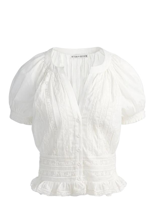 ALICEOLIVIA Alice + Olivia Kathryn Lace Trim Blouse